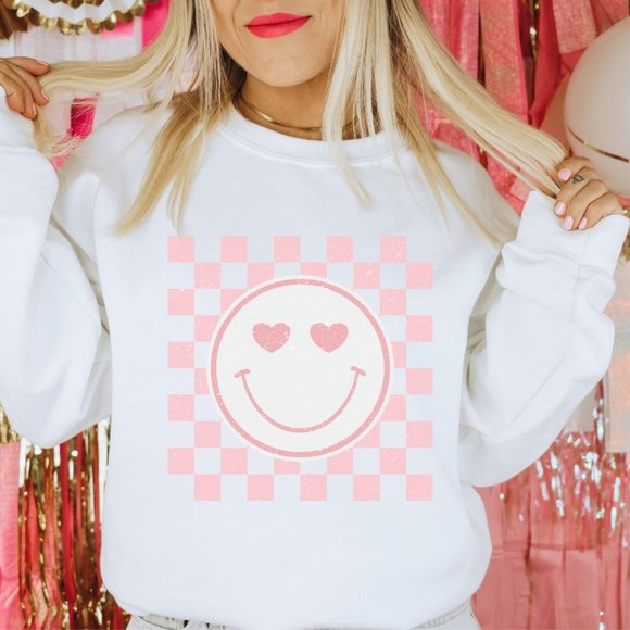 Tops | Retro Smiley Face Valentines Day Sweatshirt Unisex Pullover ...